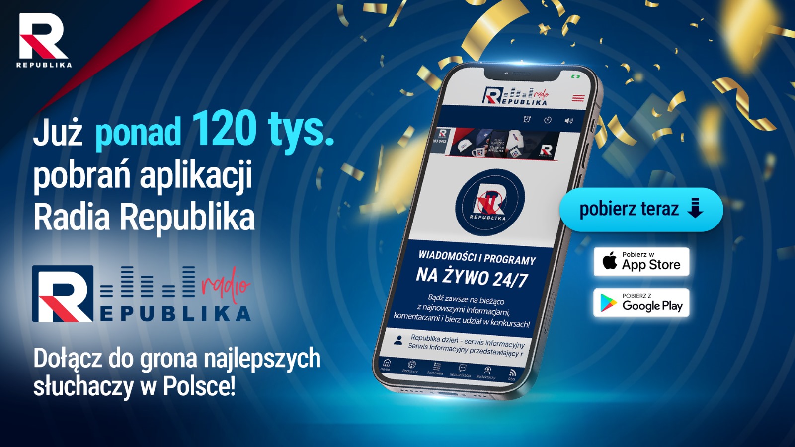 Aplikację Radio Republika pobrało już ponad 120 tysięcy użytkowników. Dziękujemy!